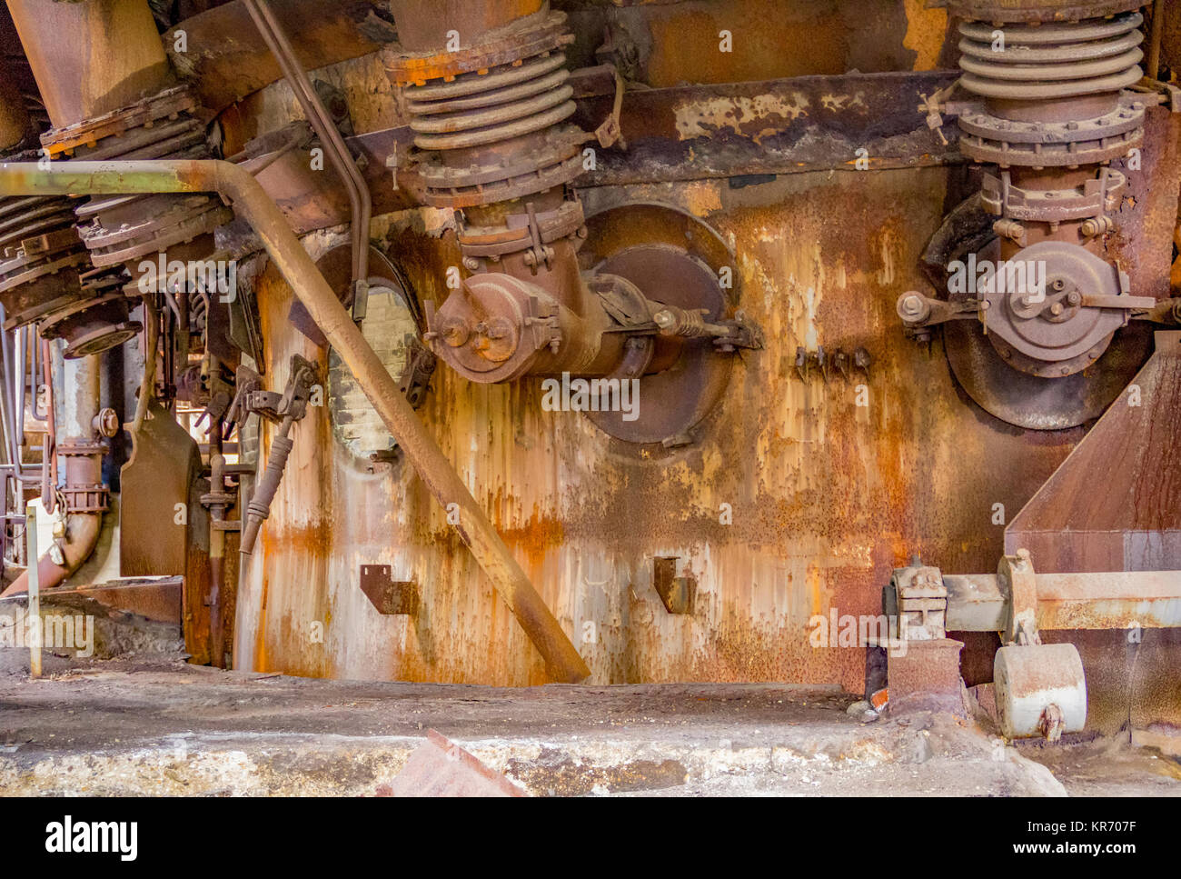 weathered rusty industrial scenery with old corroded steel girders and ...