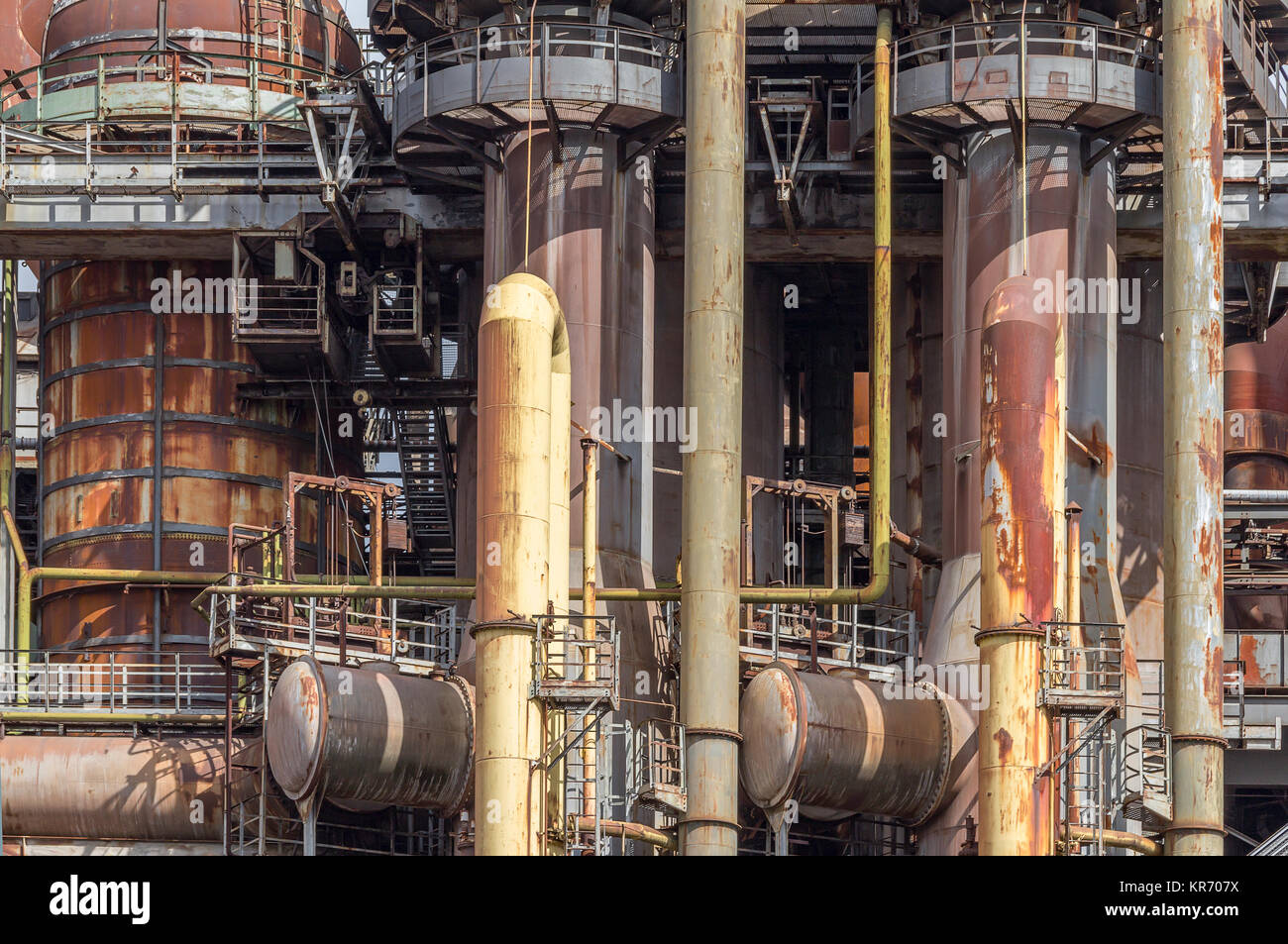 weathered rusty industrial scenery with old corroded steel girders and ...
