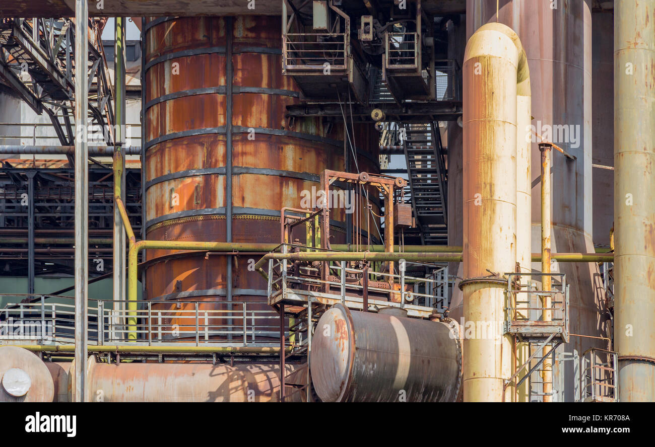 weathered rusty industrial scenery with old corroded steel girders and ...