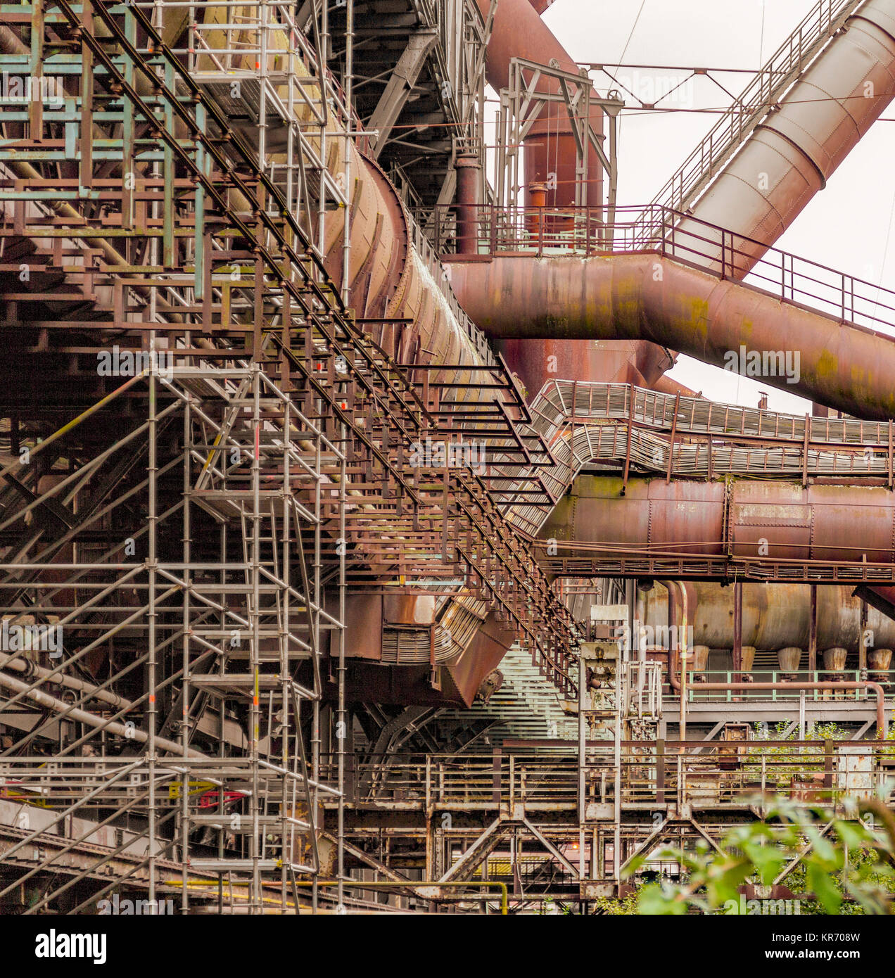 weathered rusty industrial scenery with old corroded steel girders and ...