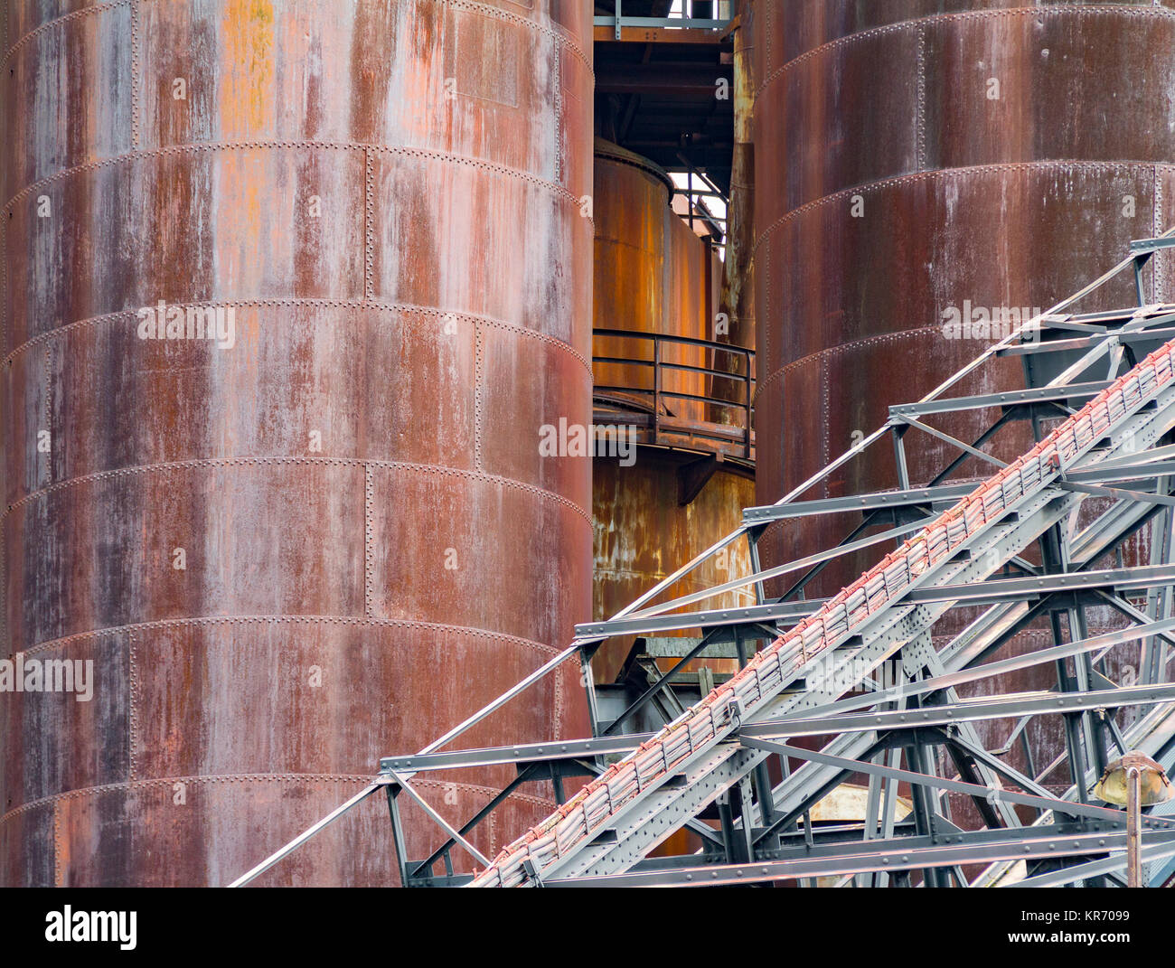 weathered rusty industrial scenery with old corroded steel girders and ...