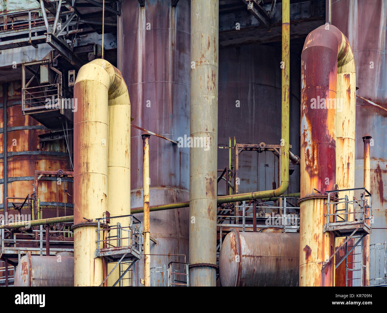 weathered rusty industrial scenery with old corroded steel girders and ...