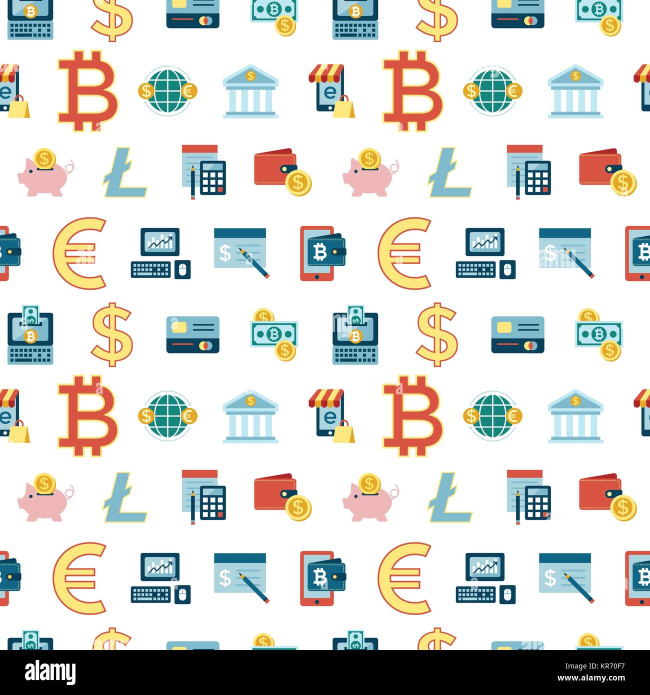 Digital vector bitcoin cryptocurrency and electronic money payments transfer icons set. Seamless ...