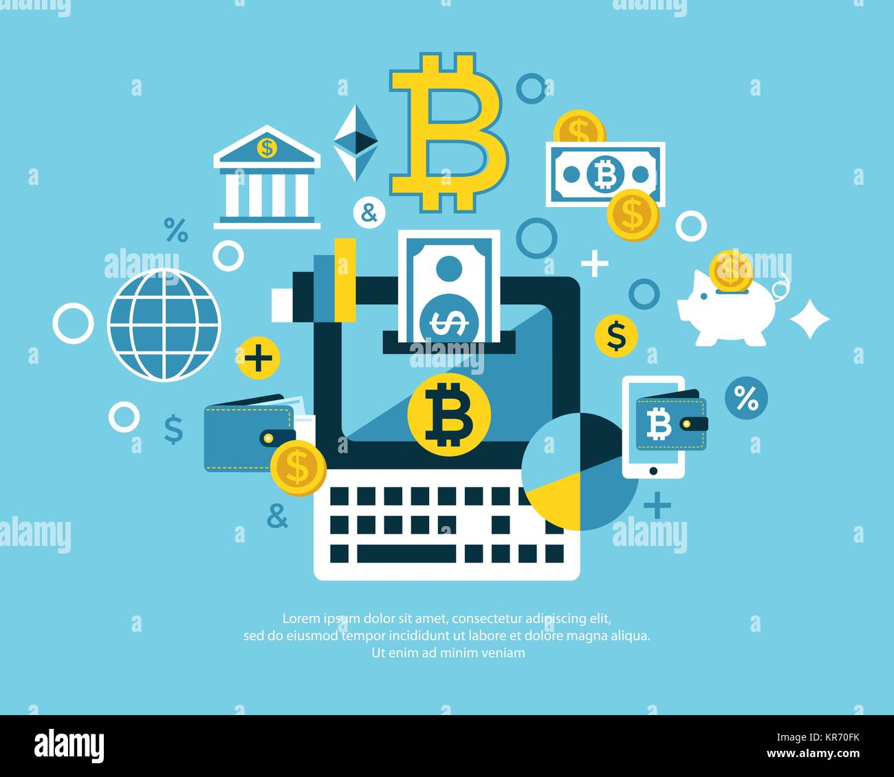 Digital vector bitcoin cryptocurrency and electronic money payments ...