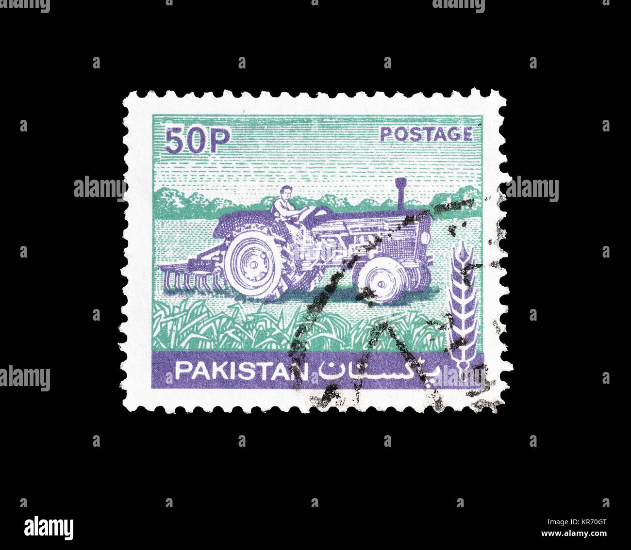Cancelled postage stamp printed by Pakistan, that shows man driving a ...