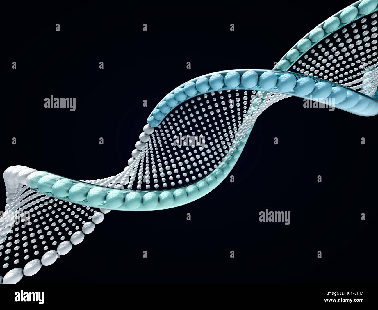 Close up of a diagonal DNA chain against a black background. 3D ...