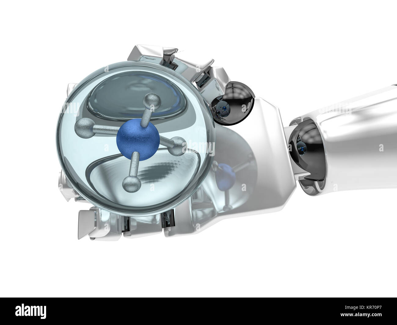 Robotic mechanical arm and ball with Methane Molecule. 3D rendering ...