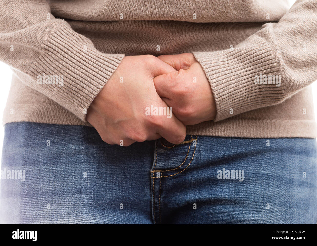 Woman suffering menstrual pain feeling spasm in lower abdominal area ...
