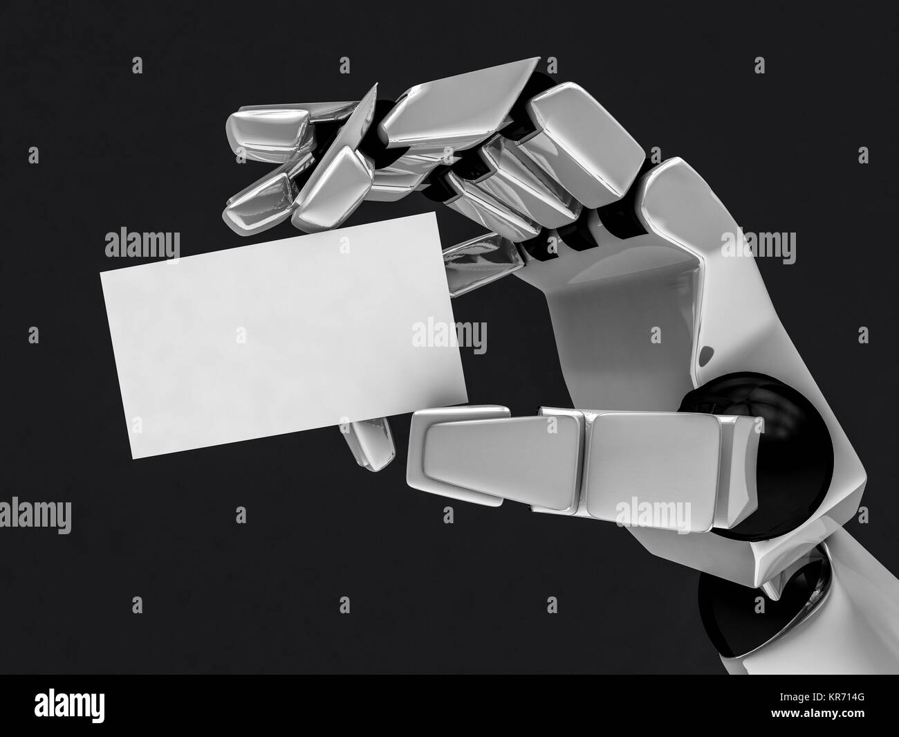 Concept of a robotic mechanical arm with business card. 3D rendering ...
