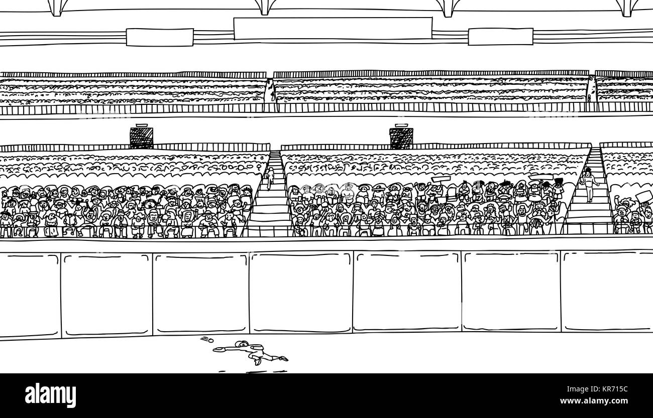 Outline drawing of outfielder running for ball at stadium Stock Photo ...