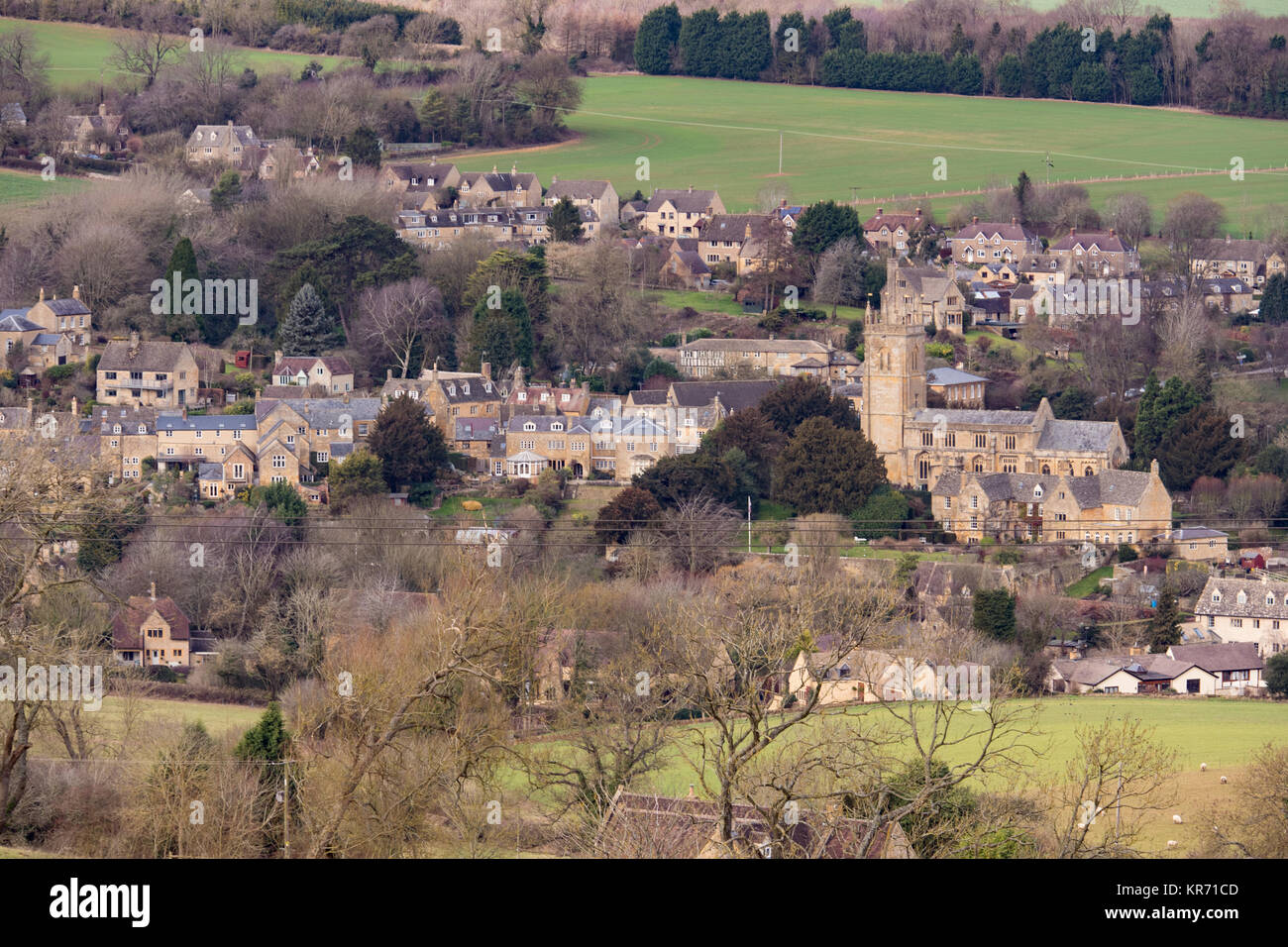 View towards Blockley village in the Gloucestershire Cotswolds, England ...