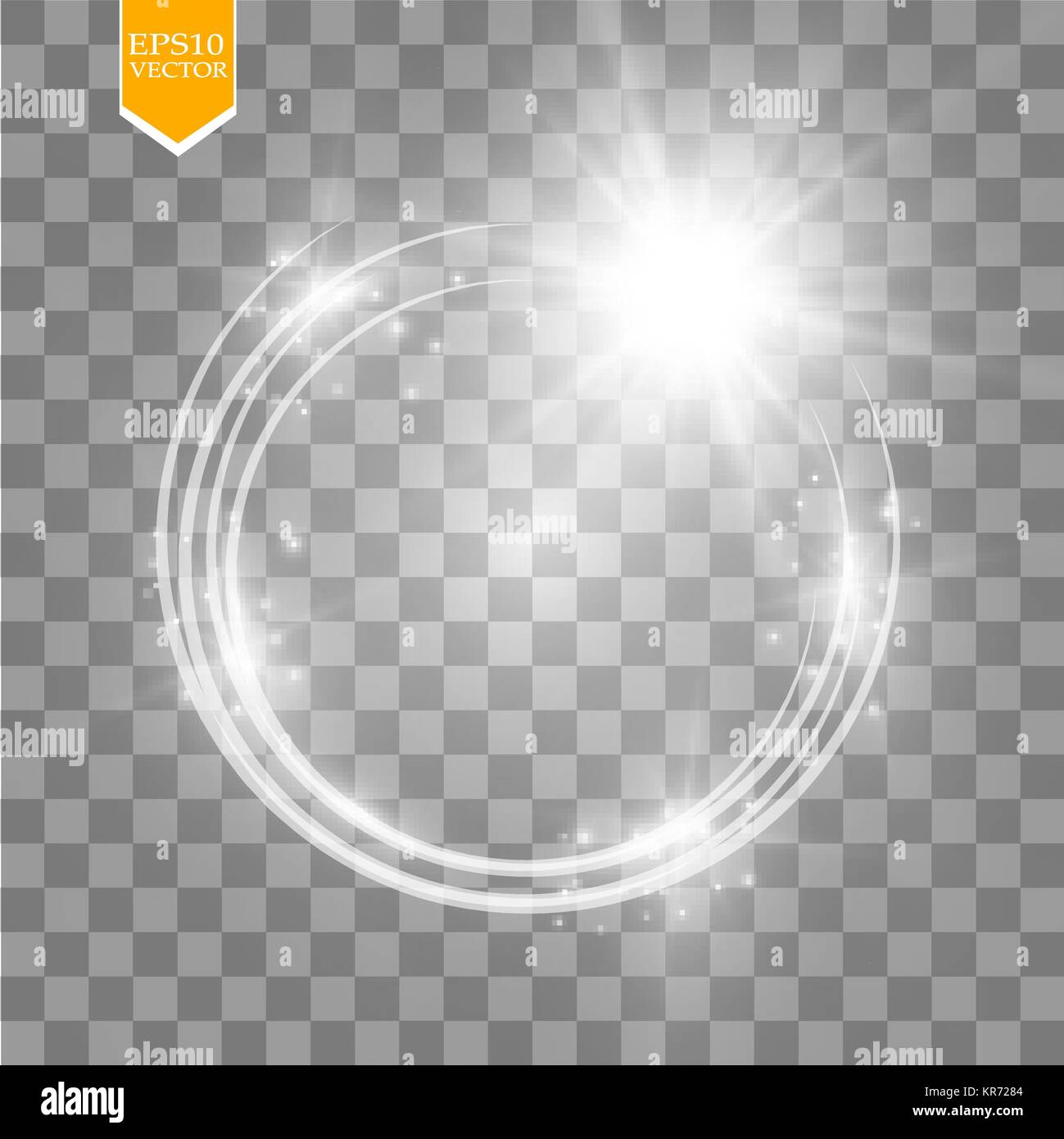 Vector light ring. Round shiny frame with lights dust trail particles ...
