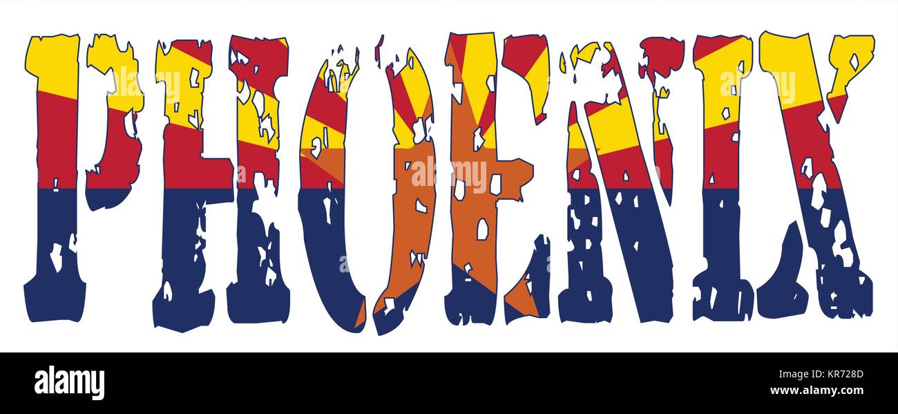 The state flag of the State of Arizona with Phoenix state capitol text ...