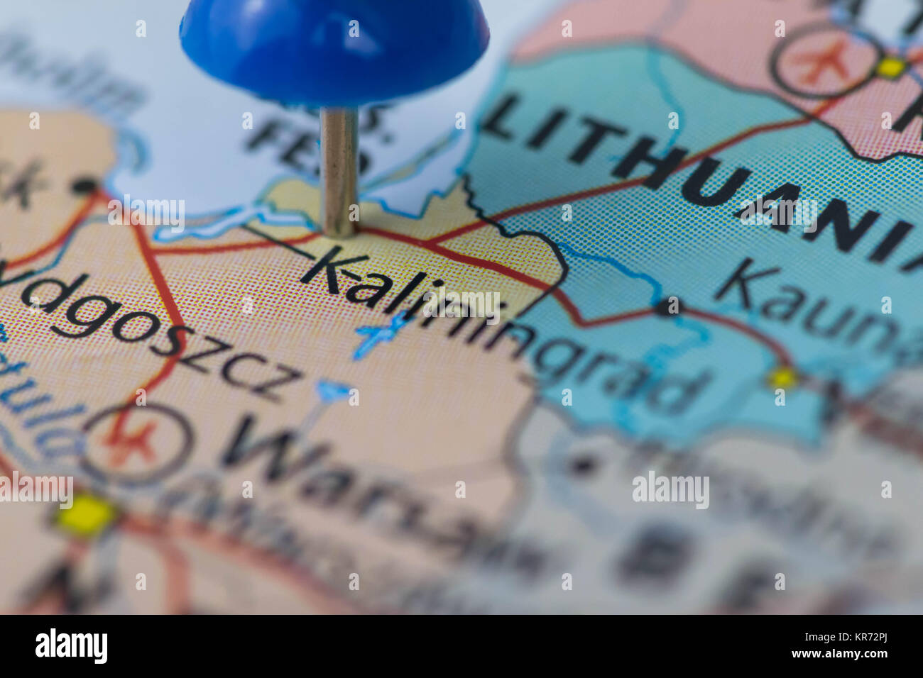 Kaliningrad city pinned on a map of Russia among other World cup 2018 ...