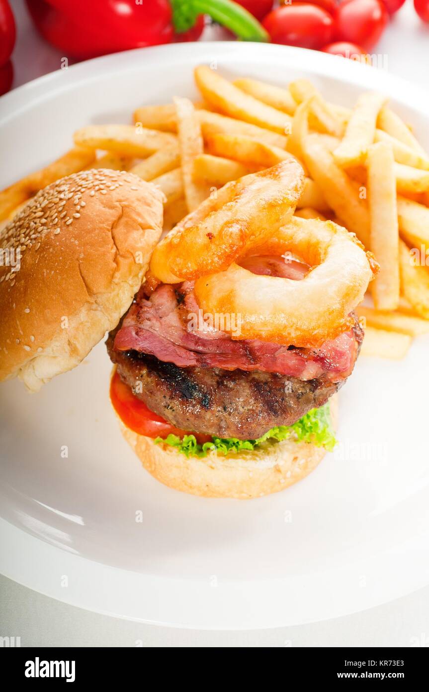 classic hamburger sandwich and fries Stock Photo - Alamy