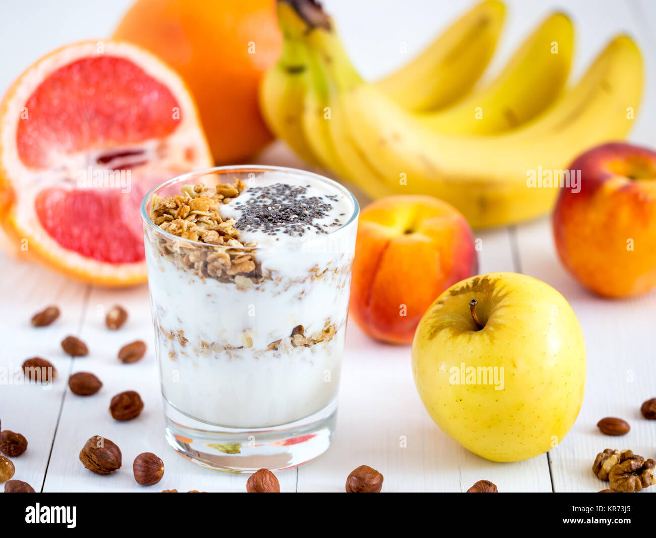 yogurt, with fresh fruits and nuts Stock Photo - Alamy