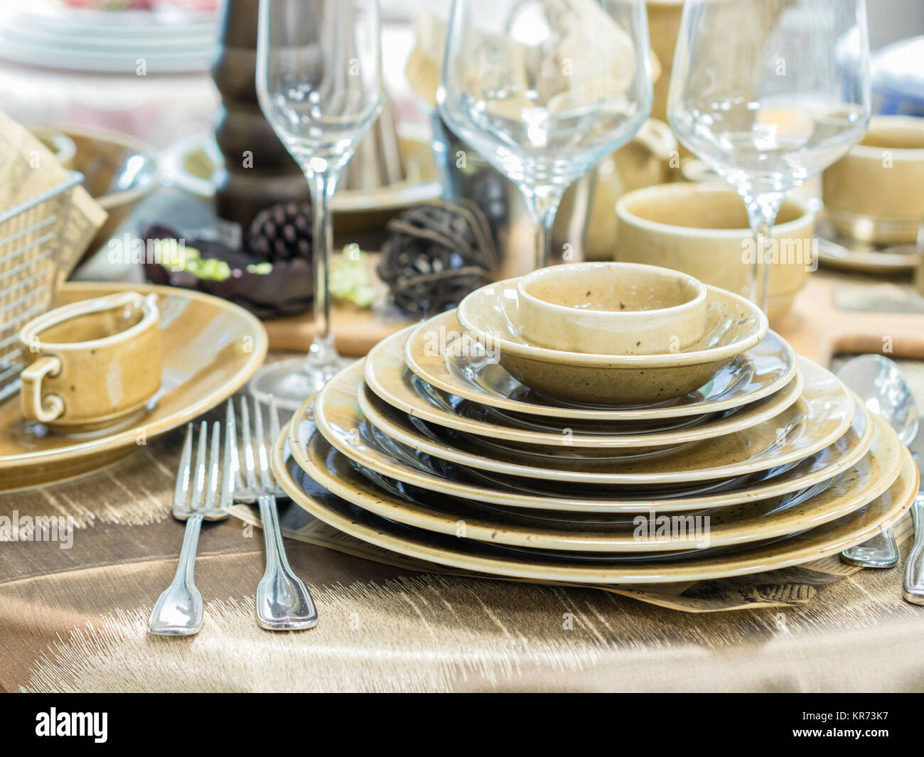 Set of dishes on table Stock Photo - Alamy