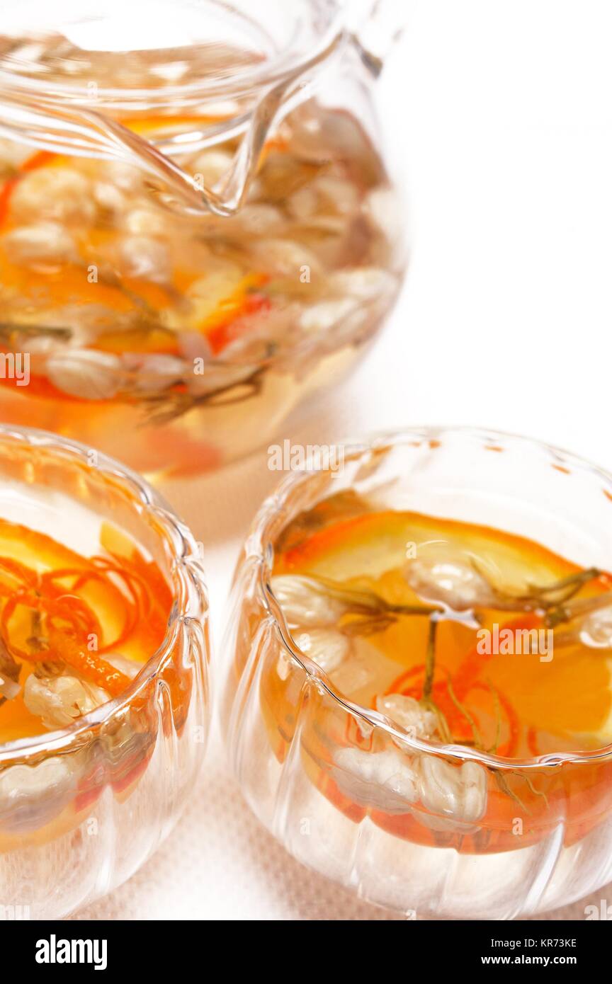 floral tea set over white Stock Photo - Alamy