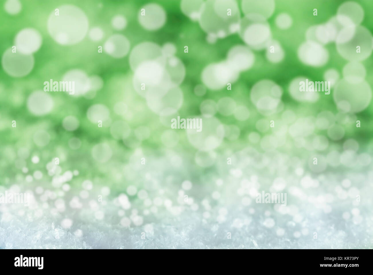 Green Christmas Texture With Snow. Magic Bokeh Effect With Lights. Copy ...