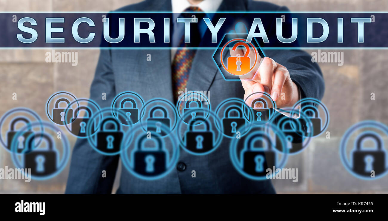 Male White Collar Manager Touching SECURITY AUDIT Stock Photo - Alamy