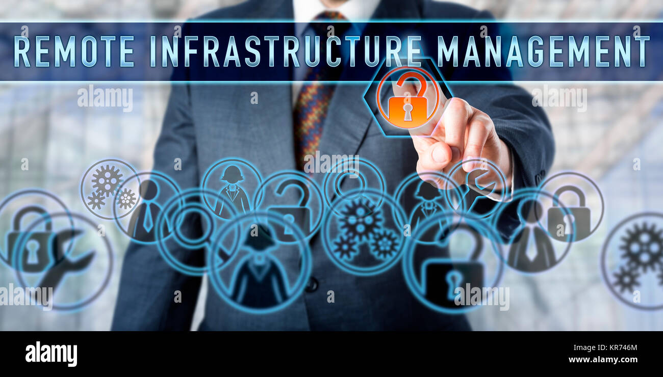 Manager Touching REMOTE INFRASTRUCTURE MANAGEMENT Stock Photo - Alamy
