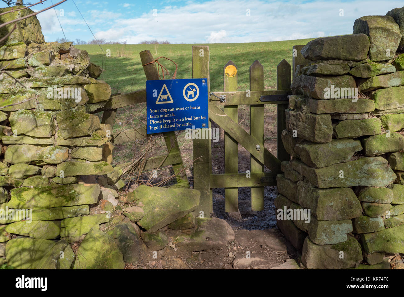 Gate on footpath with warnings to avoid the scaring of farm animals ...