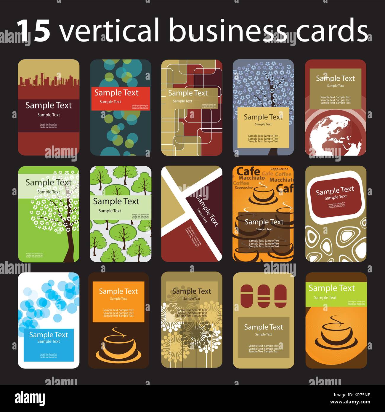 Set of 15 Colorful Vertically Oriented Business Cards in Editable ...