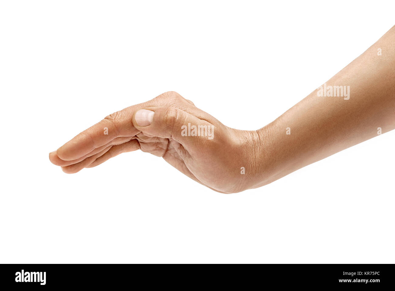 Man's hand makes a gesture of protection isolated on white background ...