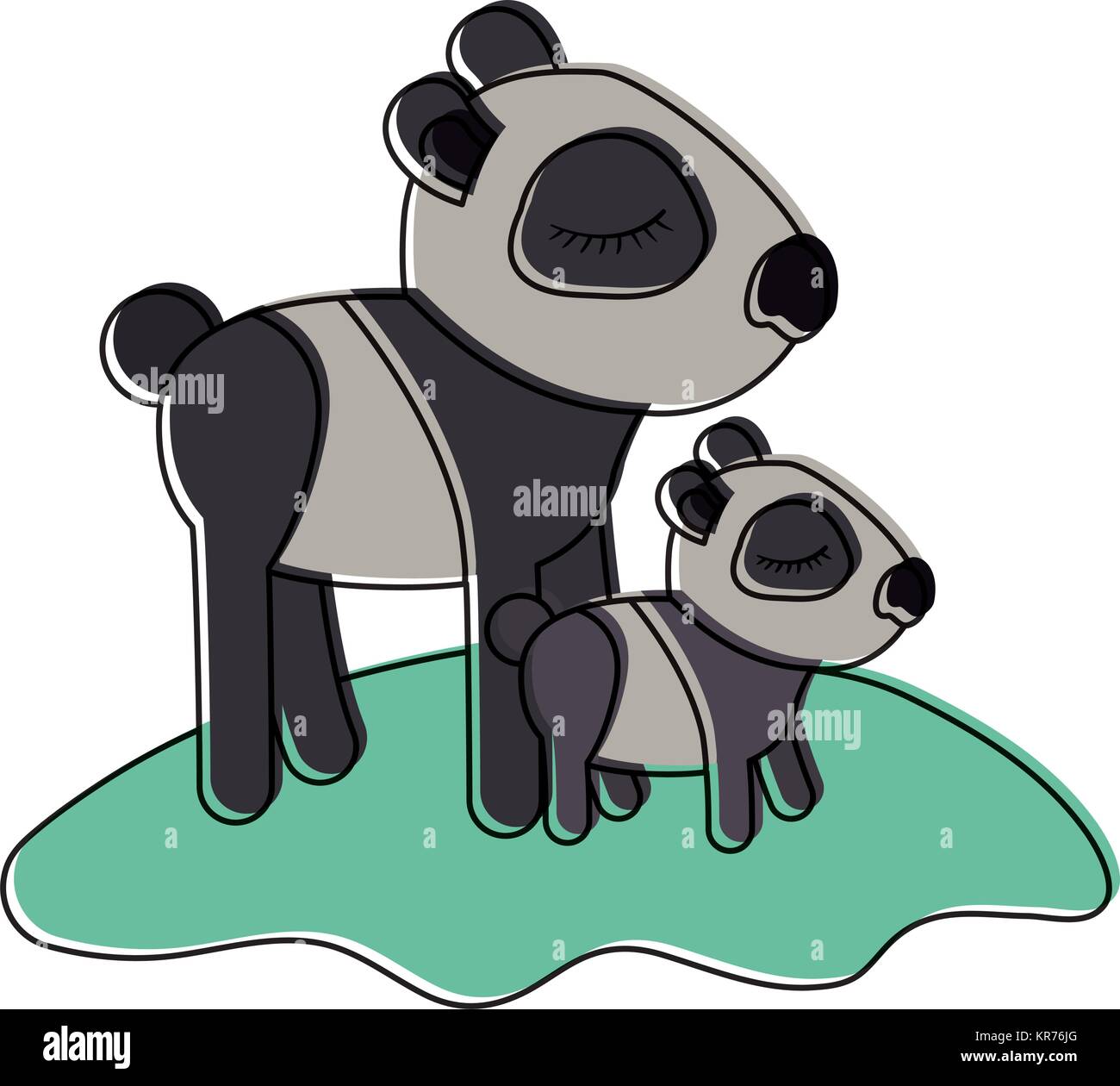 cartoon panda mom with cub over grass in watercolor silhouette Stock ...