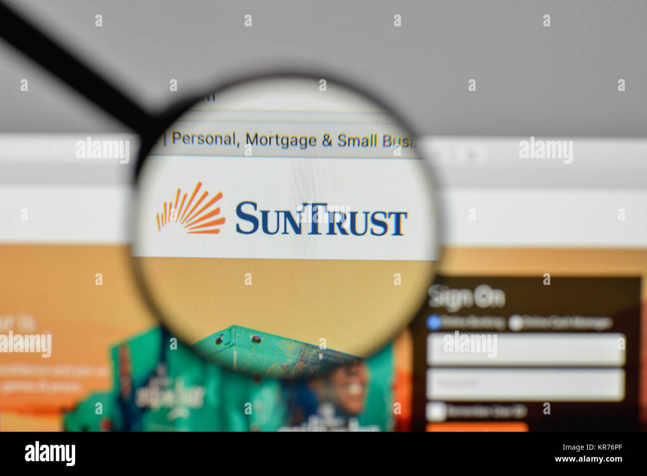 Milan, Italy - November 1, 2017: Sun Trust Banks logo on the website ...