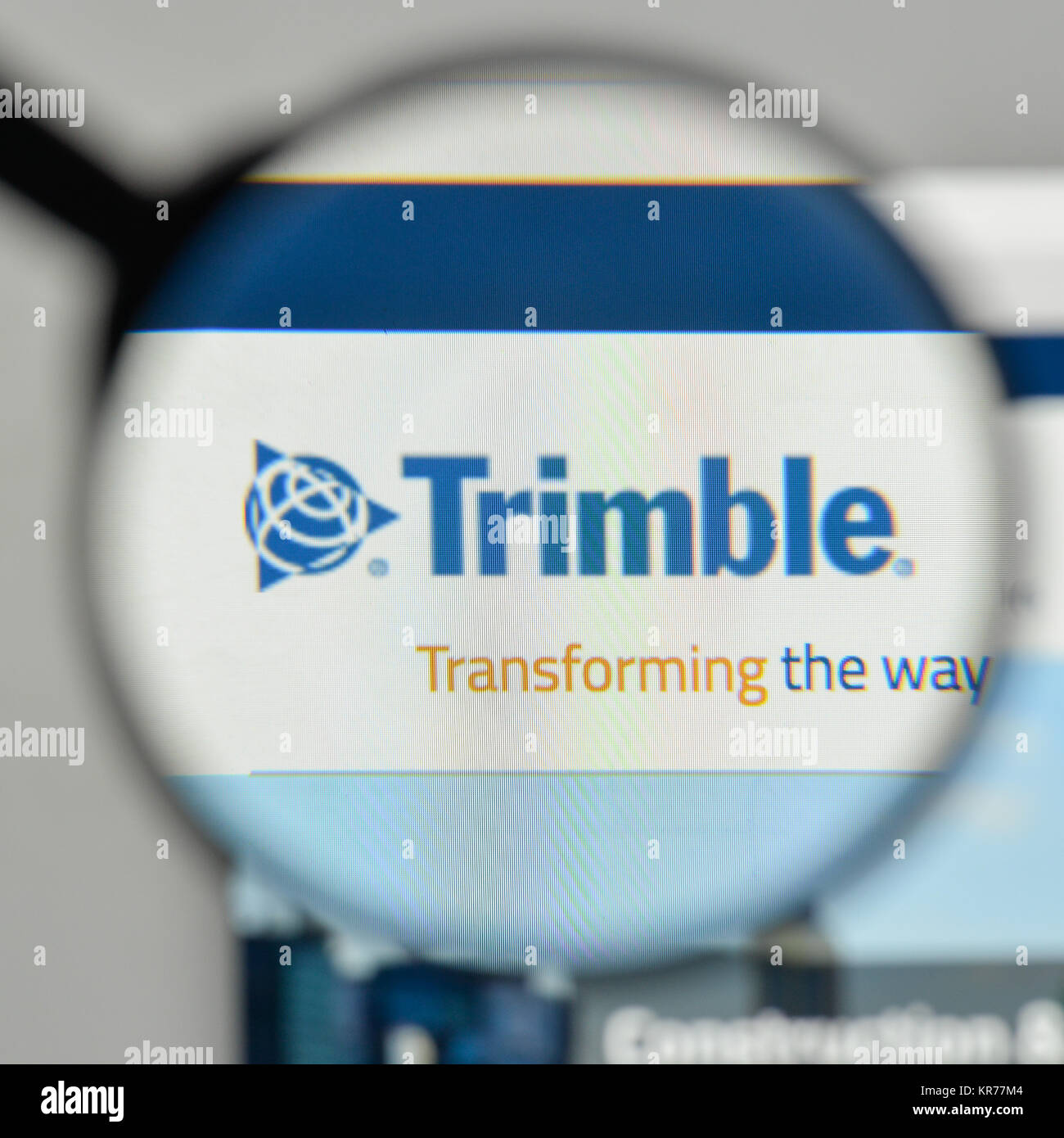 Milan, Italy - November 1, 2017: Trimble logo on the website homepage ...
