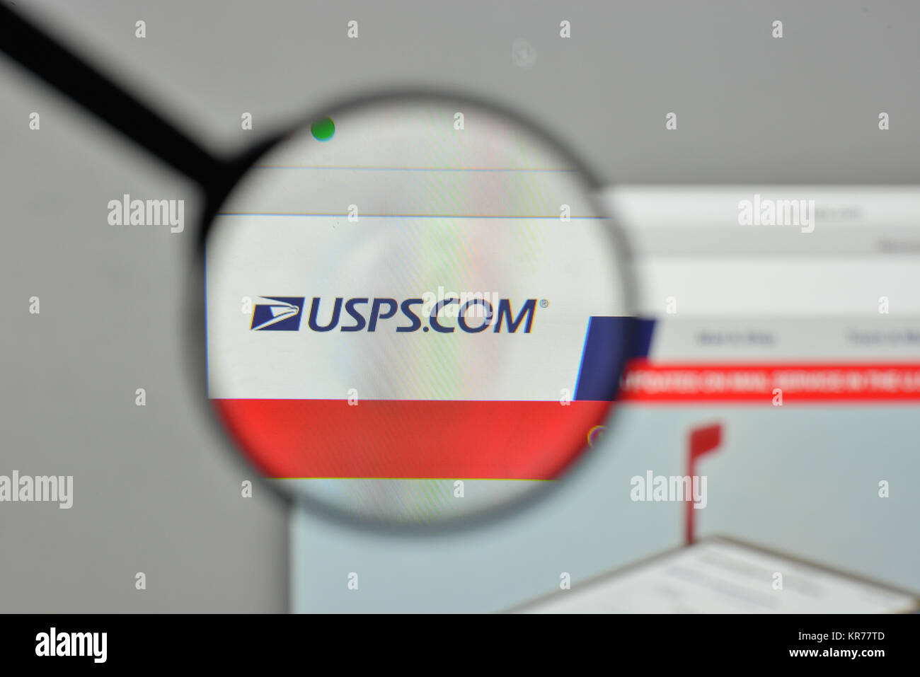 Milan, Italy - November 1, 2017: U.S. Postal Service logo on the ...