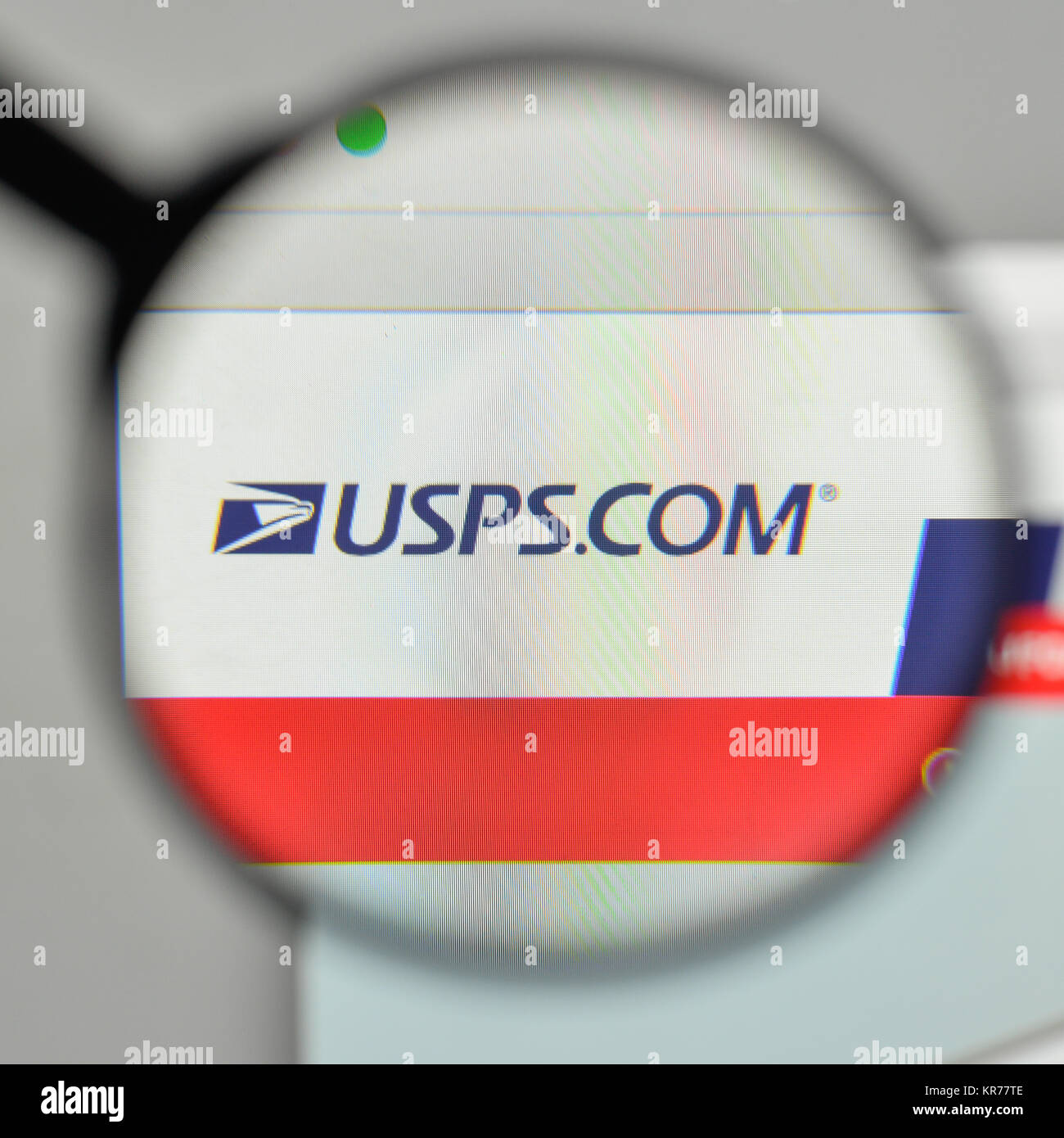 Milan, Italy - November 1, 2017: U.S. Postal Service logo on the ...