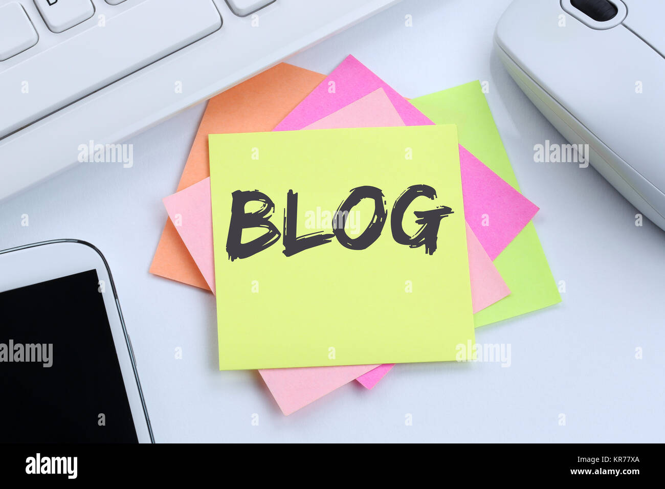 blog write blogger online in internet desk Stock Photo - Alamy