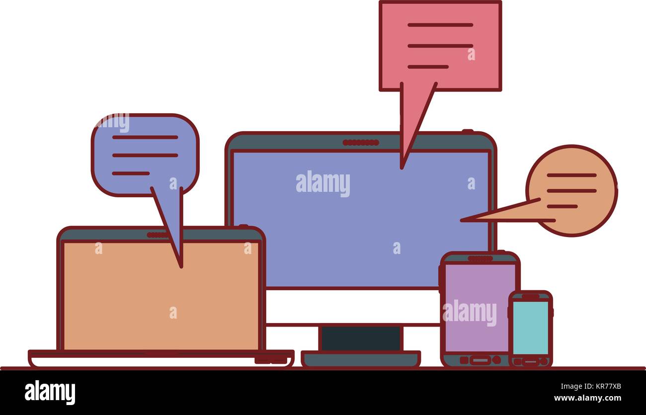 tech devices and dialogue speech in colorful silhouette Stock Vector ...