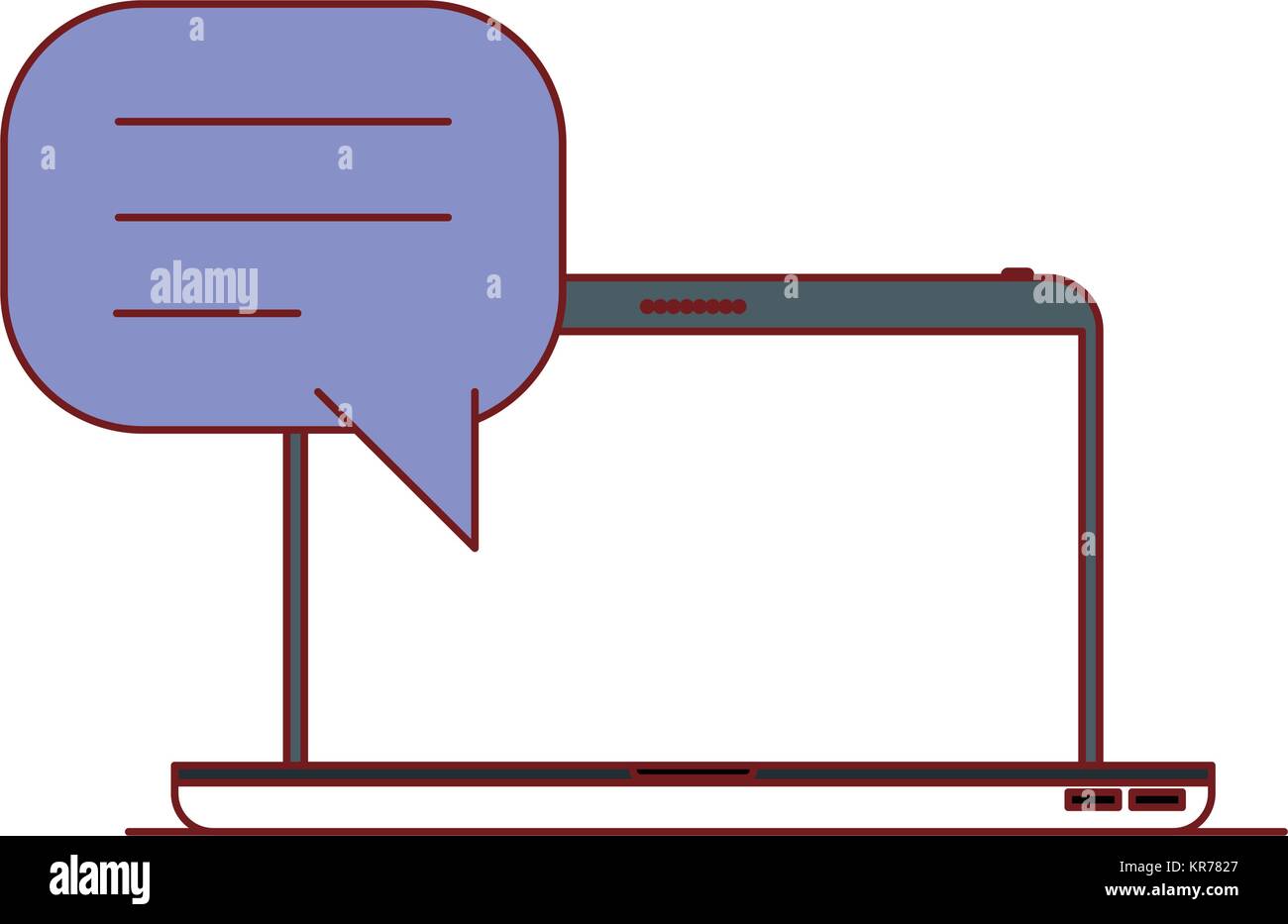 laptop computer front view with speech dialogue in colorful silhouette ...