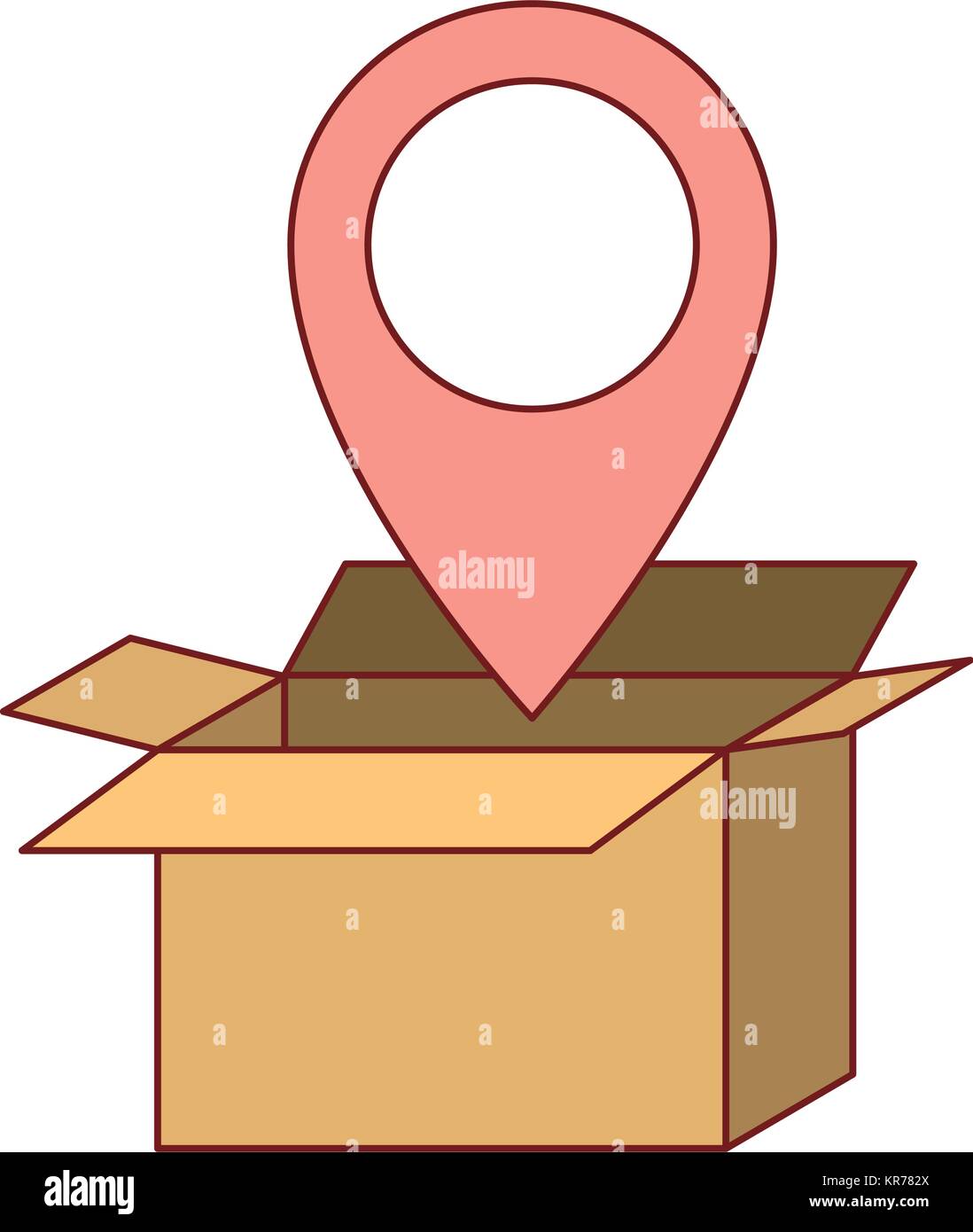 opened cardboard box with map pointer on top in colorful silhouette ...