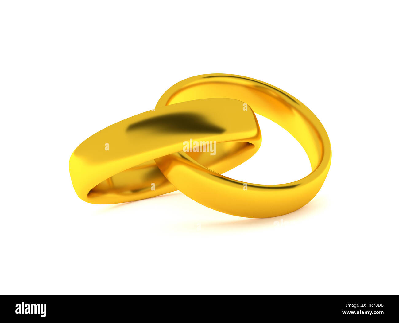 Two golden rings on a white background , wedding concept 3d rendering ...