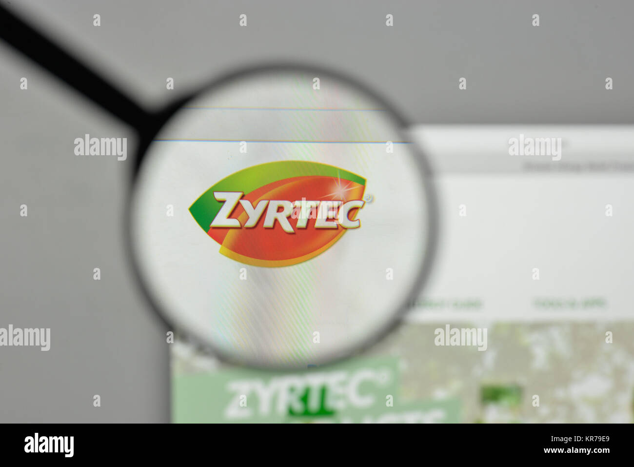 Milan, Italy - November 1, 2017: Zyrtec logo on the website homepage ...