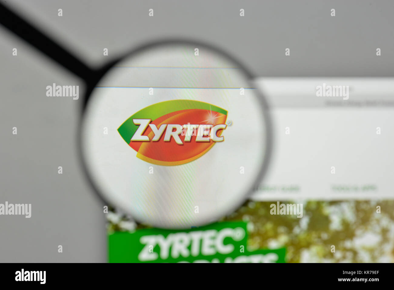 Milan, Italy - November 1, 2017: Zyrtec logo on the website homepage ...