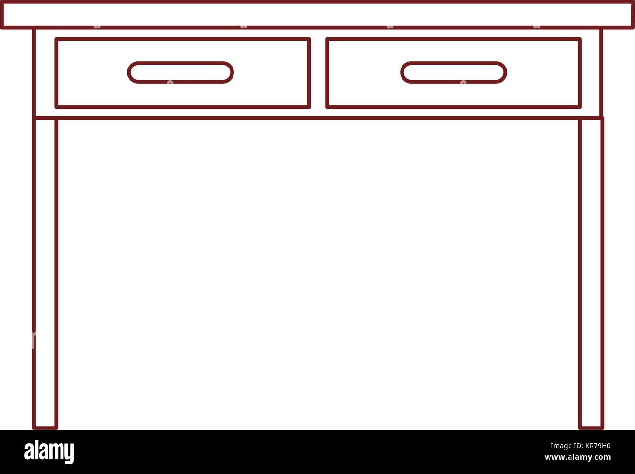 desk table with drawers front view in dark red contour Stock Vector ...