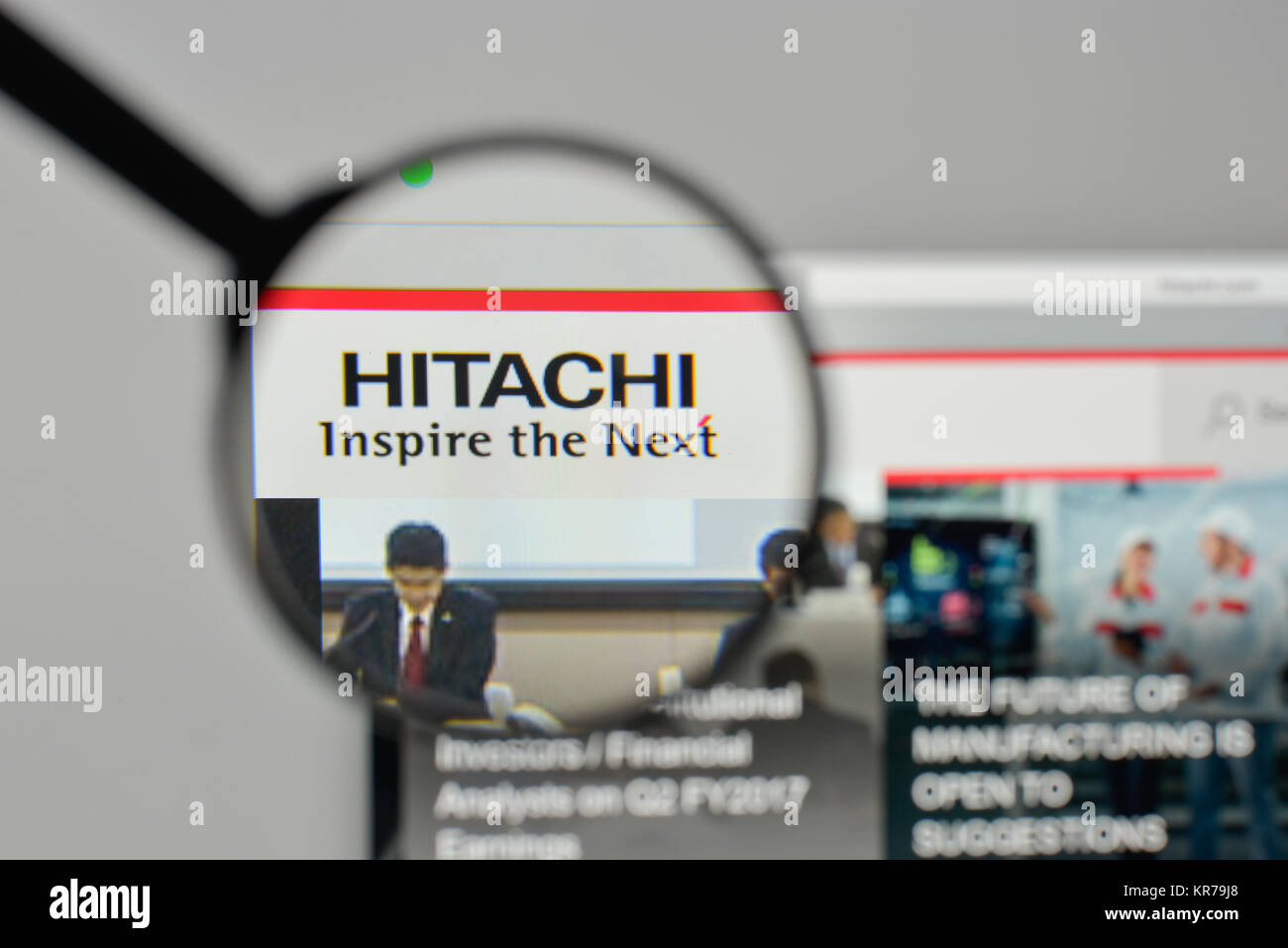 Milan, Italy - November 1, 2017: Hitachi logo on the website homepage ...