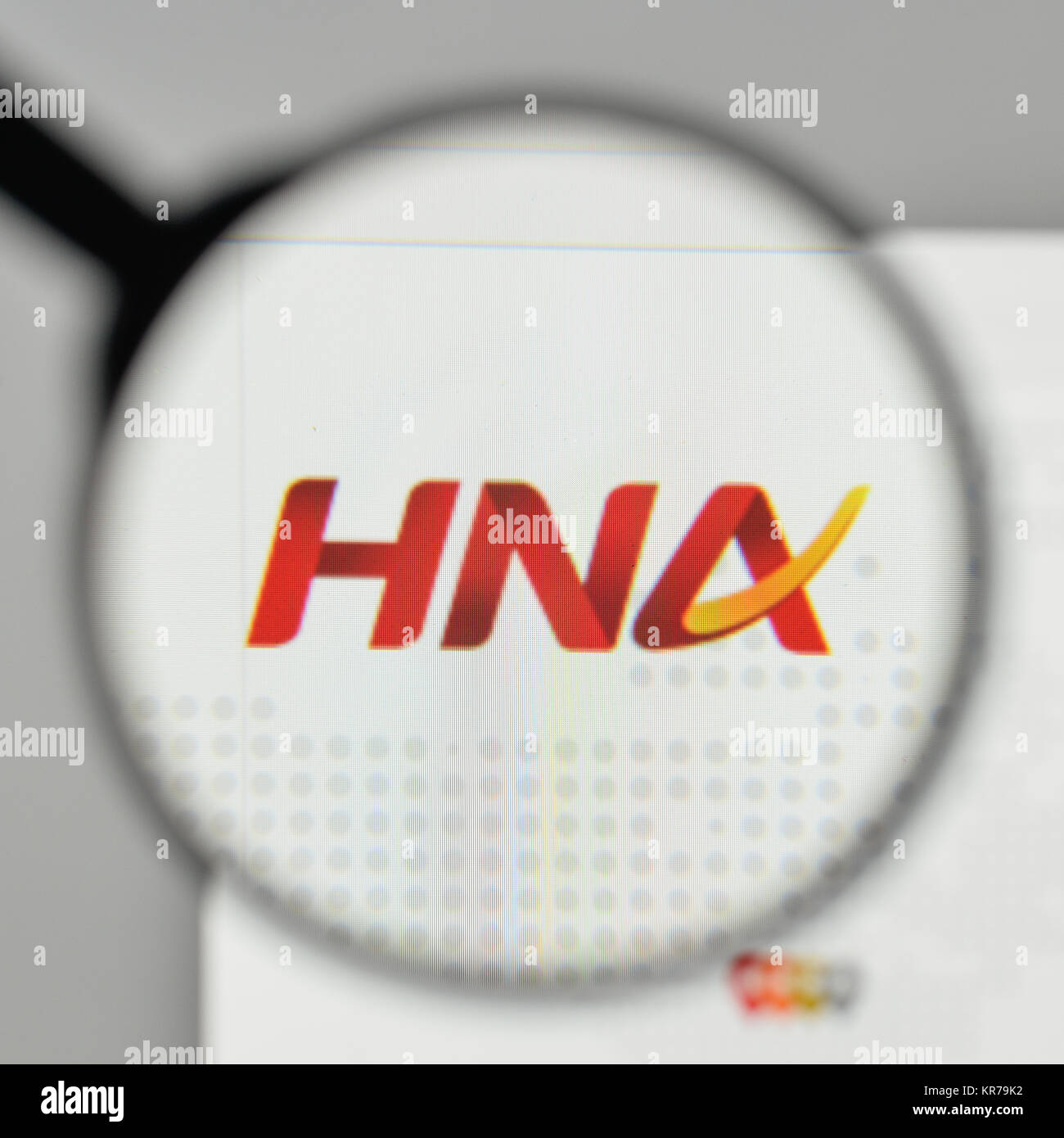 Milan, Italy - November 1, 2017: HNA Group logo on the website homepage ...