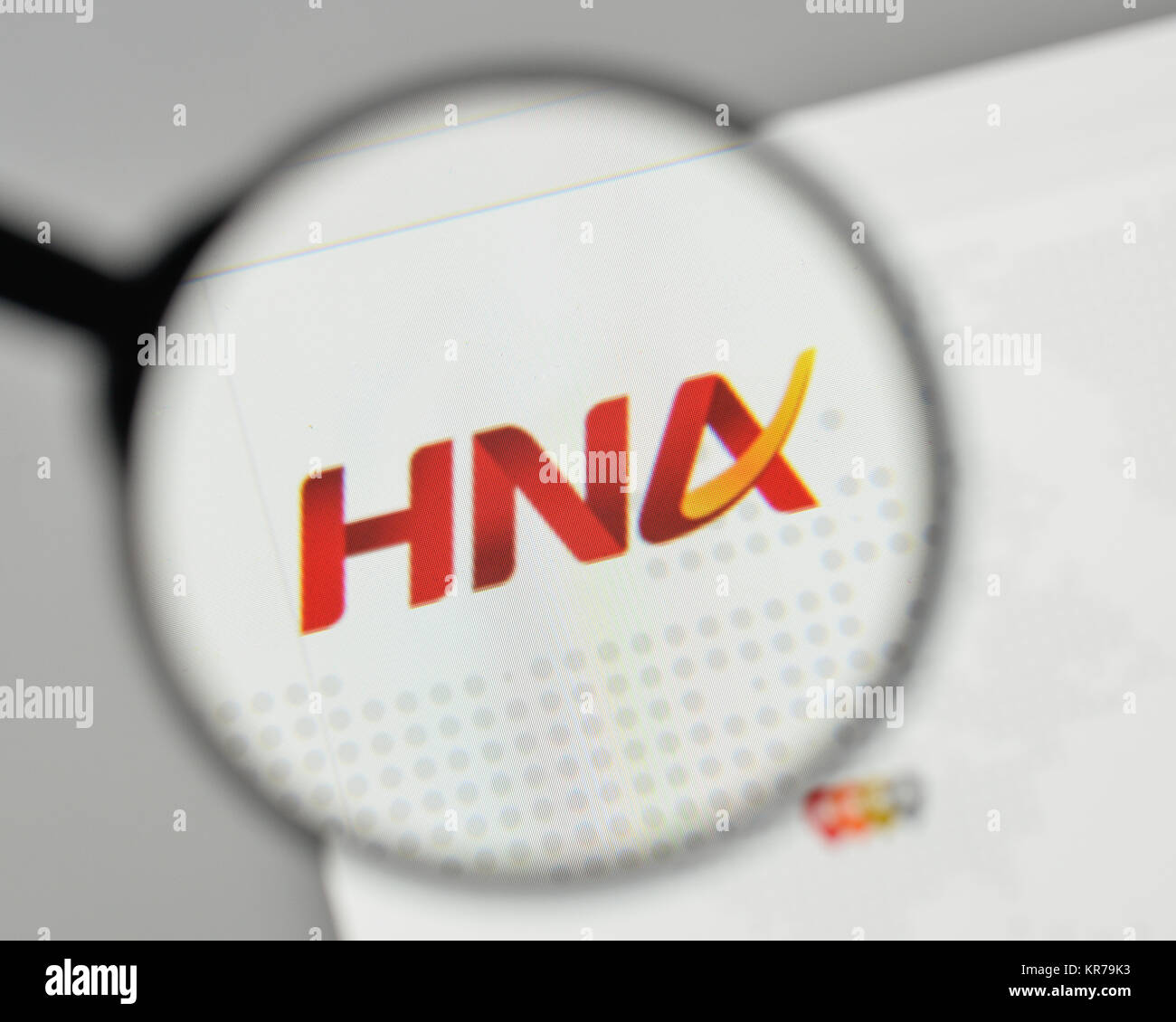 Milan, Italy - November 1, 2017: HNA Group logo on the website homepage ...