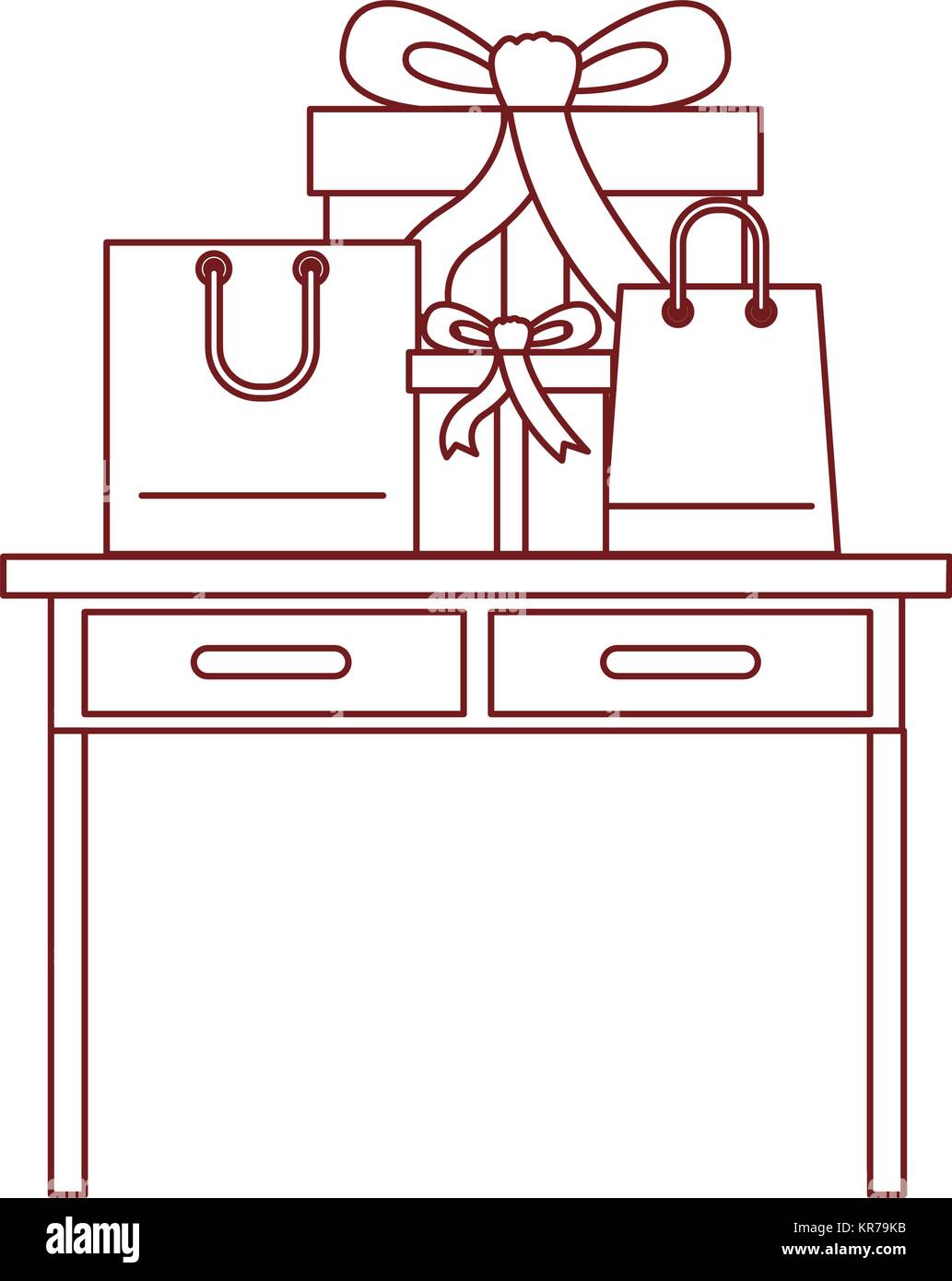 desk table with drawers front view with gifts box and bags above in ...