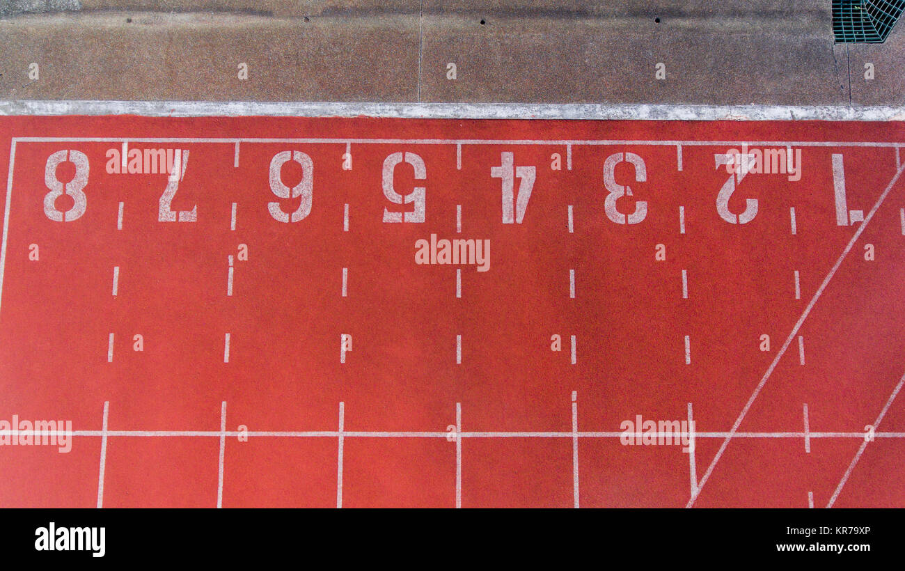 Aerial running track with number 1-8 Stock Photo - Alamy