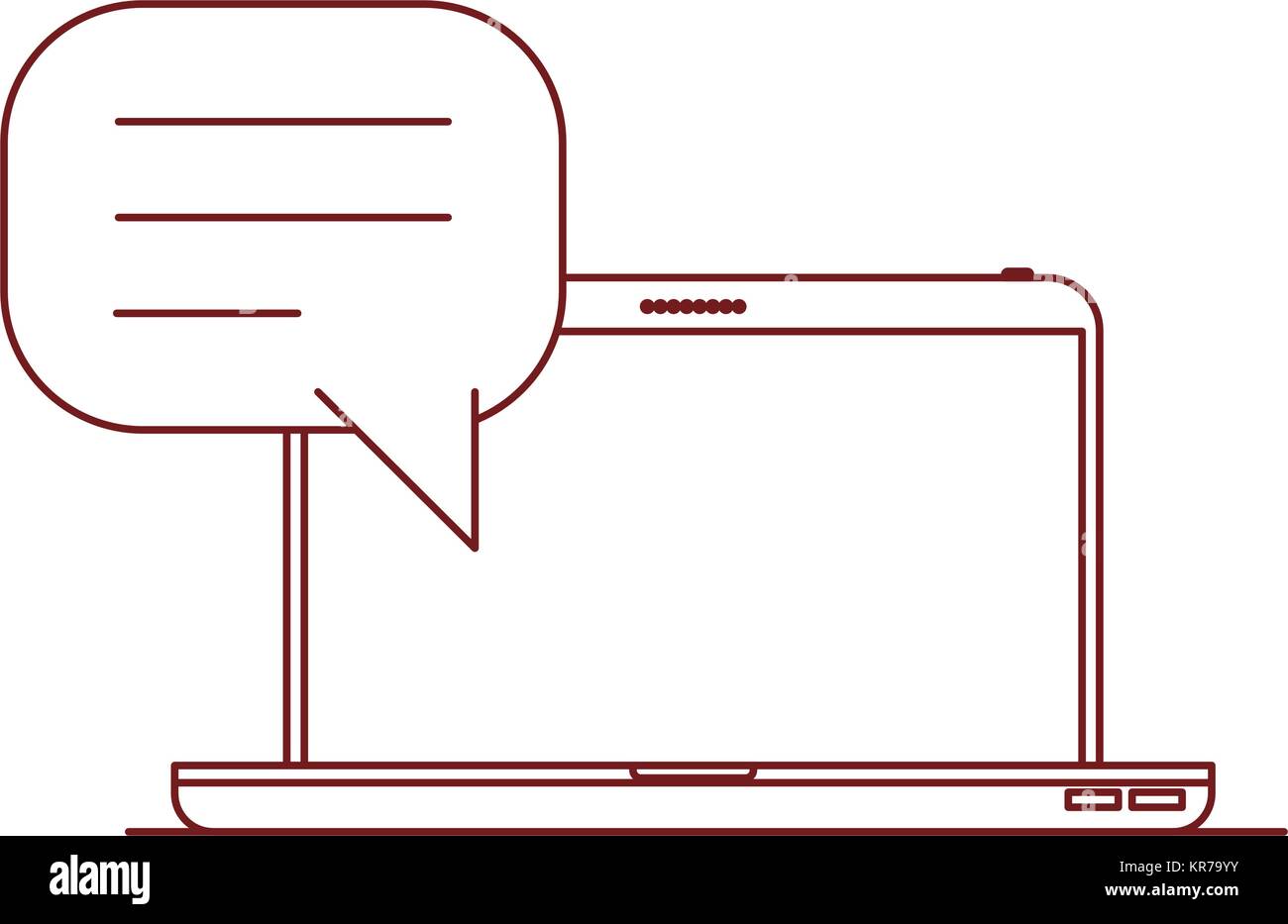 laptop computer front view with speech dialogue in dark red contour ...