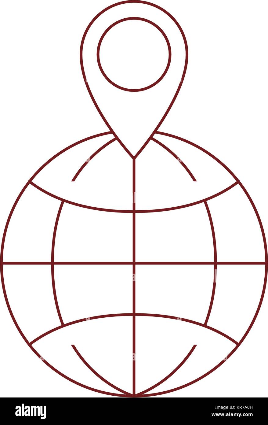 world globe and map pointer on top in dark red contour Stock Vector ...