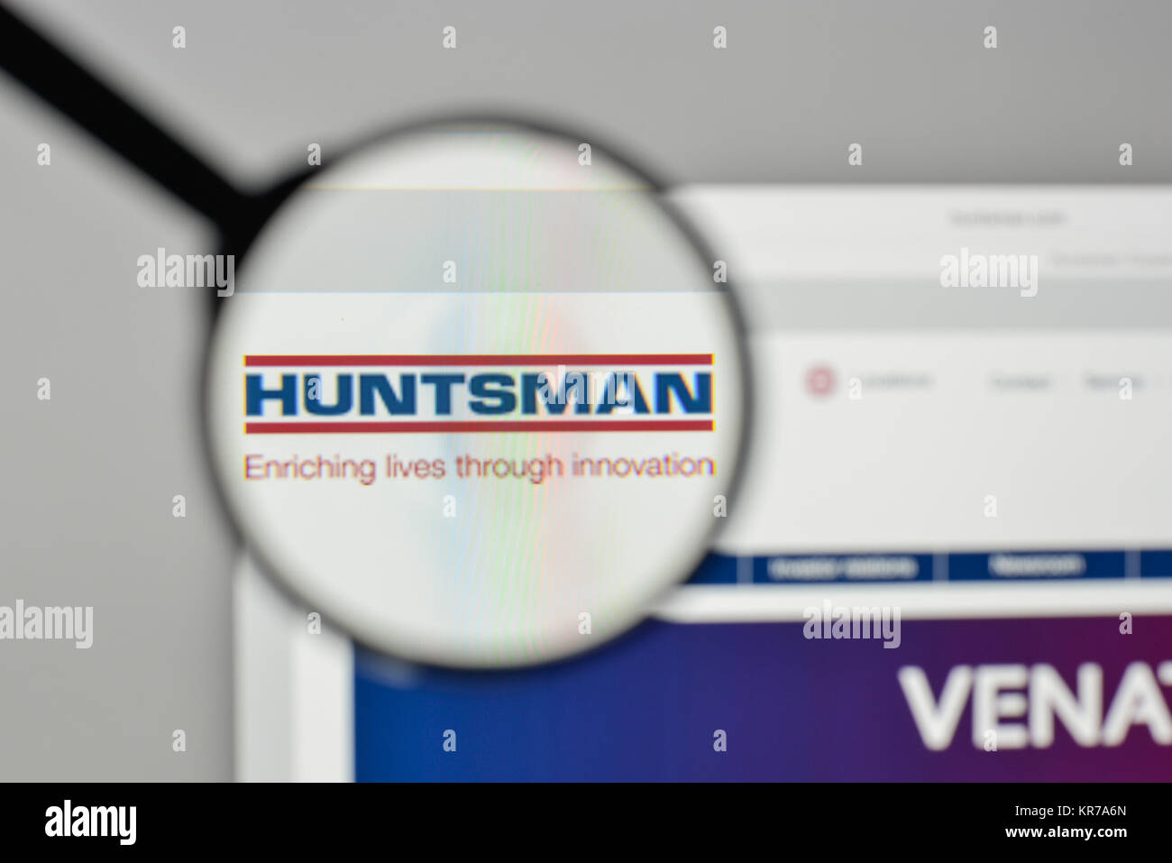 Milan, Italy - November 1, 2017: Huntsman logo on the website homepage ...