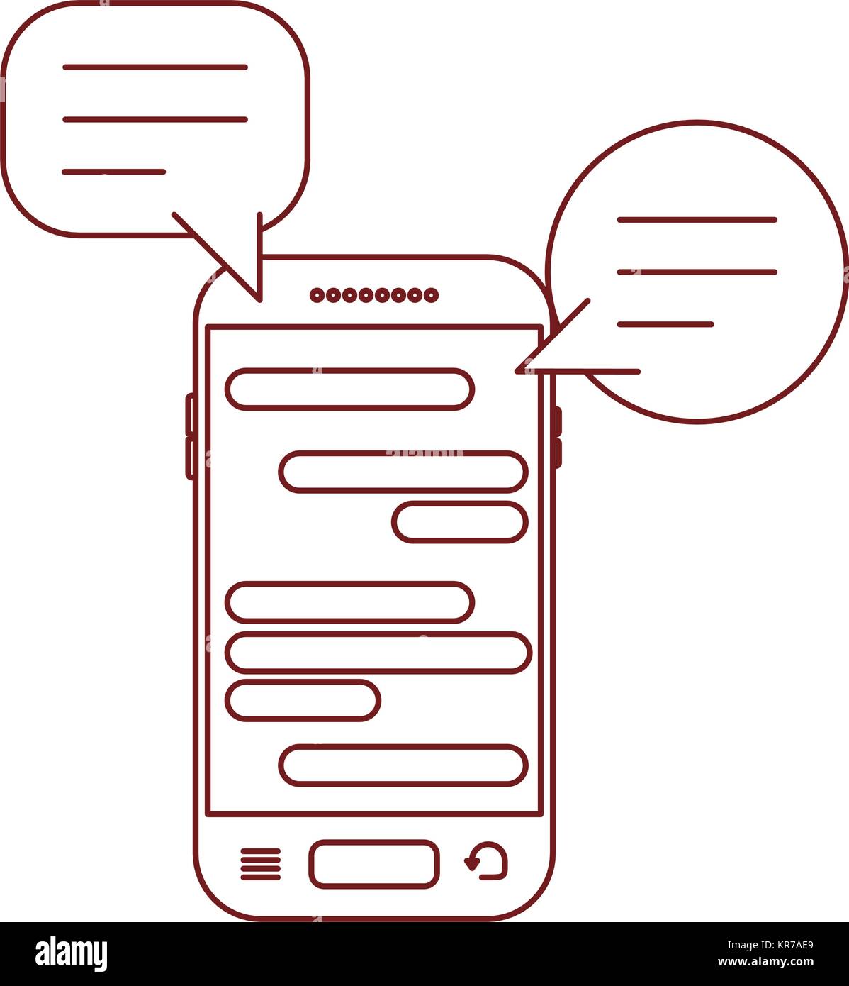 smartphone with speech dialogue text in screen in dark red contour ...